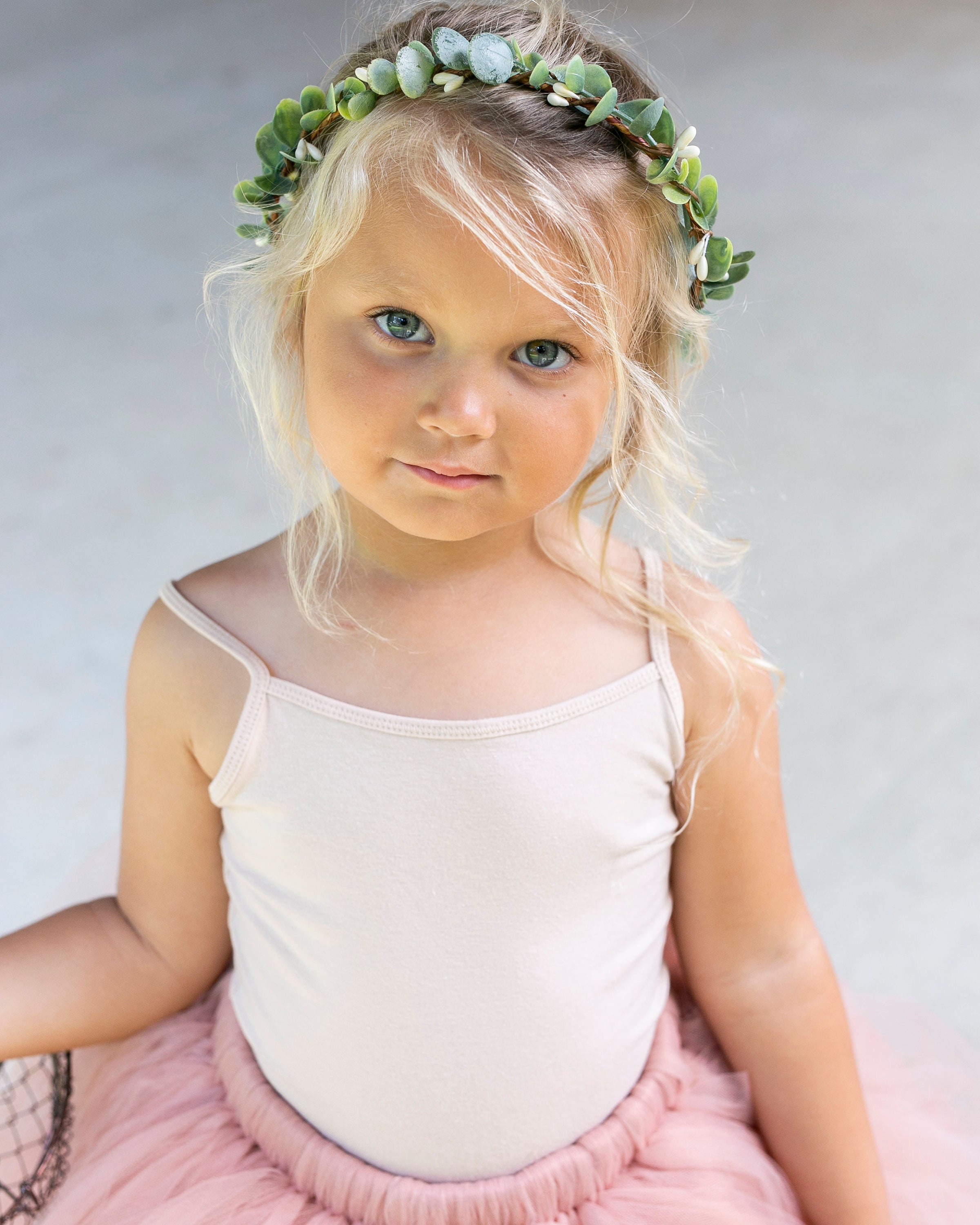 Eucalyptus Flower Girl Crown Green Flower Crown Simple Flower Crown Woodland Leaf Crown Junior Bridesmaid Boho Halo Goddess Halo