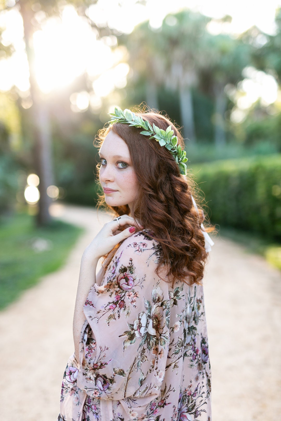 Lemon Leaf Flower Crown: Wedding Greenery Halo With Silk Ribbon - Etsy