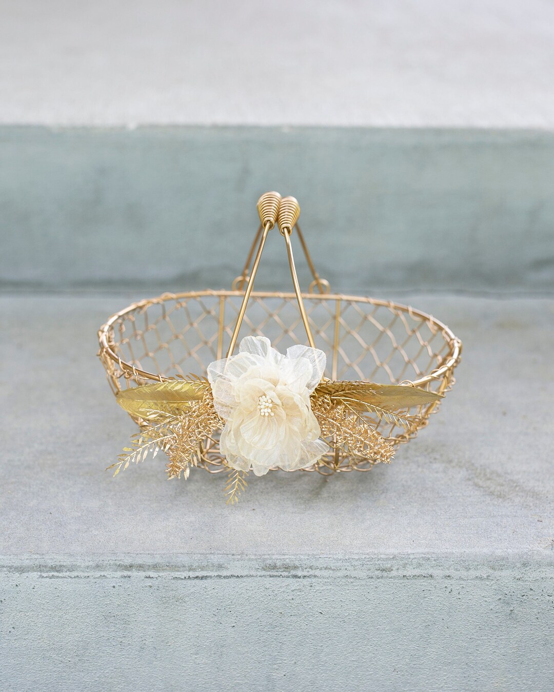 Champagne Gold Metallic Flower Girl Basket Golden Wedding or Gift ...