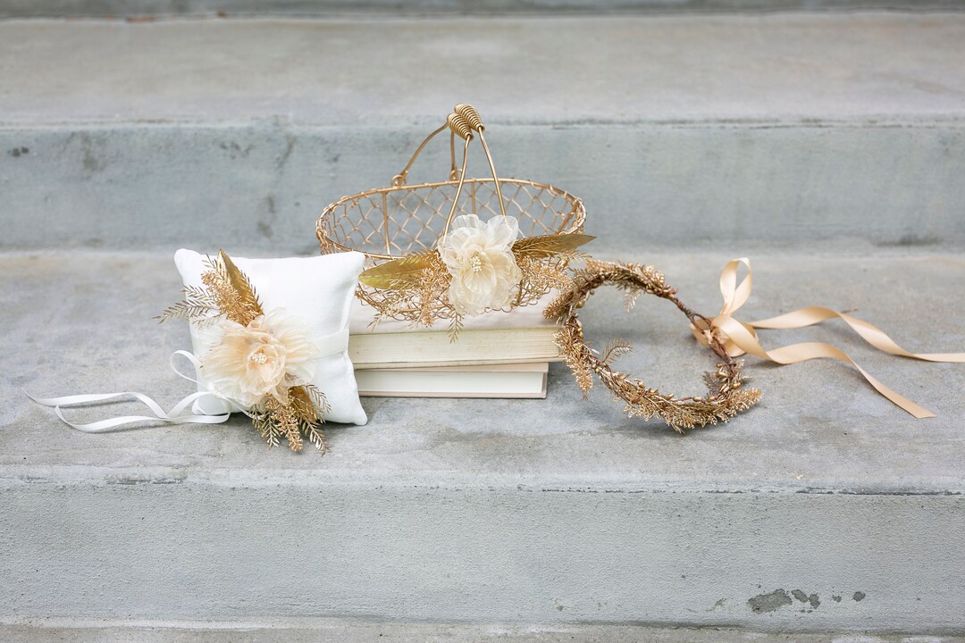 Gold Metallic Flower Girl Basket Copper Wedding or Gift Basket Modern ...