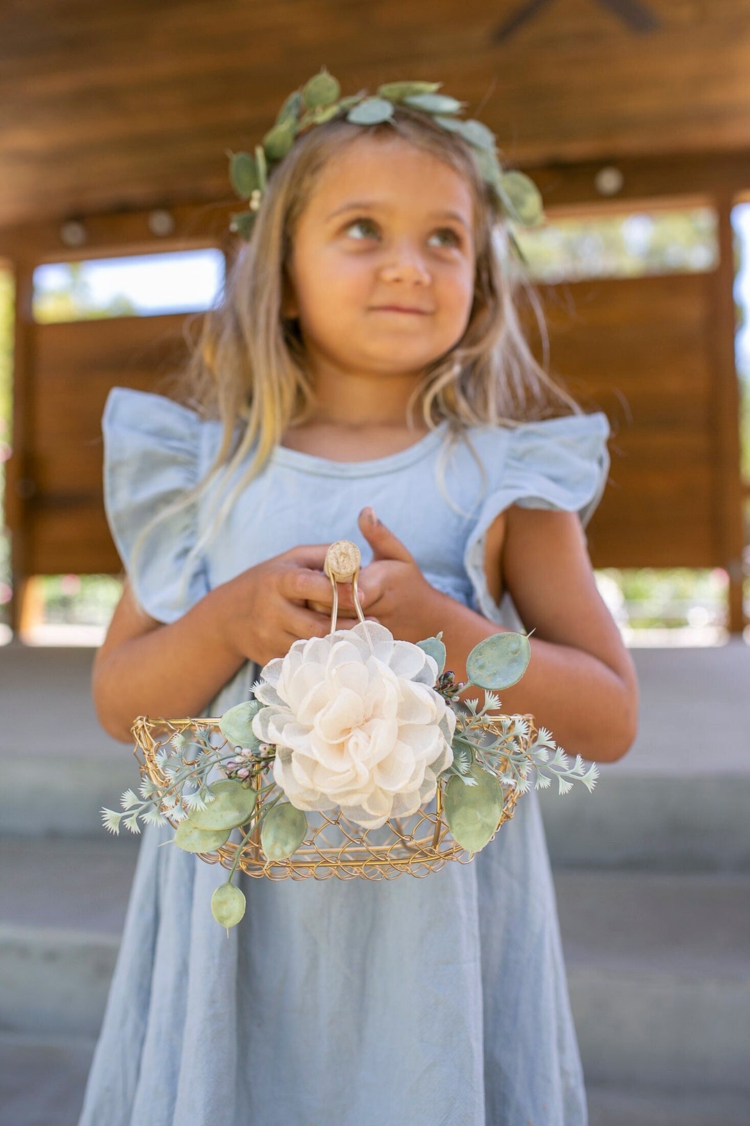 Boho Flower Girl Basket or Gift Rustic Wire, Gold or Rattan Willow ...