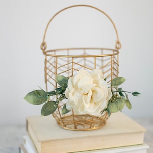 Champagne Gold Metallic Flower Girl Basket | Golden Wedding or Gift ...