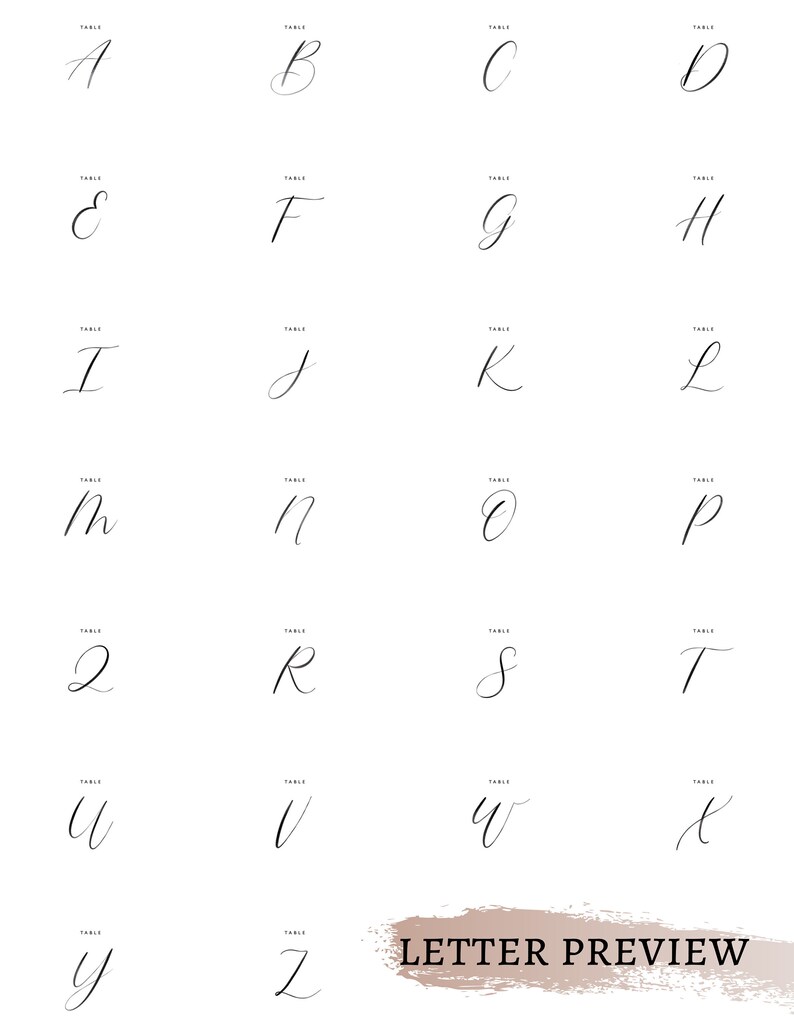 Printable Wedding Table Letters A-Z Watercolor Table Numbers | Etsy