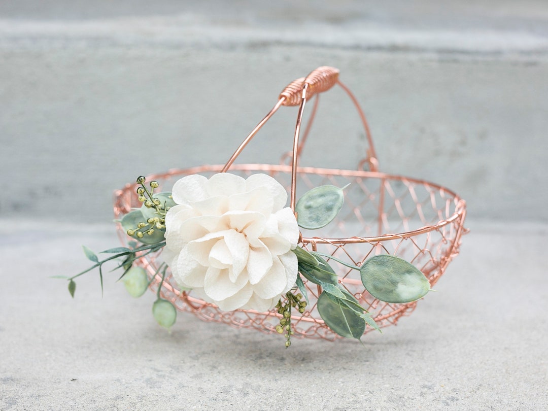 Rose Gold Metallic Flower Girl Basket | Copper Wedding or Gift Basket ...