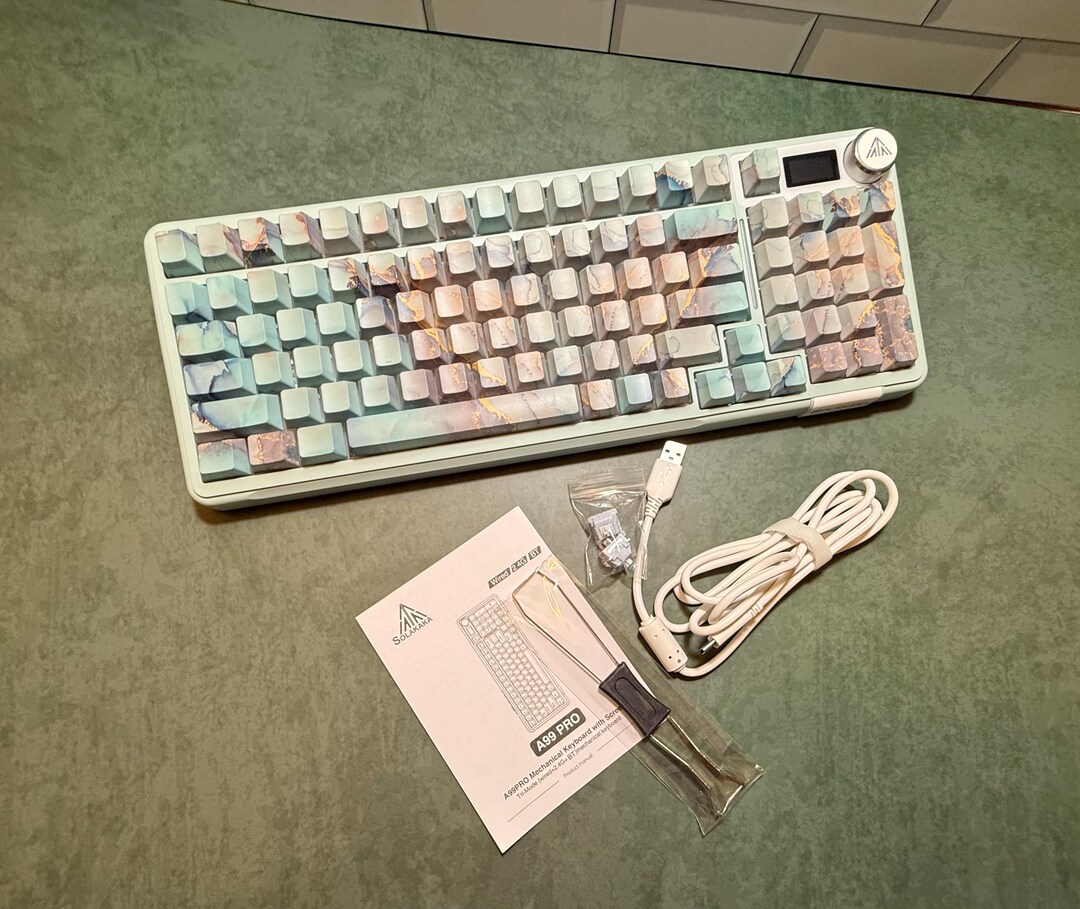 Solakaka A99 Pro Mechanical Keyboard: Mint Marble PBT Keycaps, RGB ...