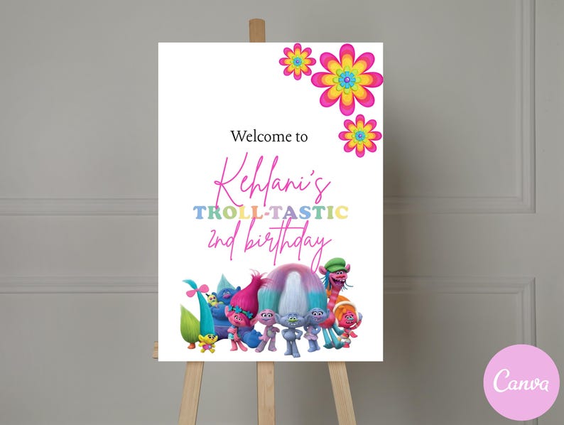 Trolls Birthday Welcome Sign Template (digital Download) - Etsy