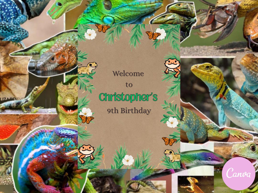 Lizard Birthday Welcome Sign, Reptile Party Banner (digital Download ...
