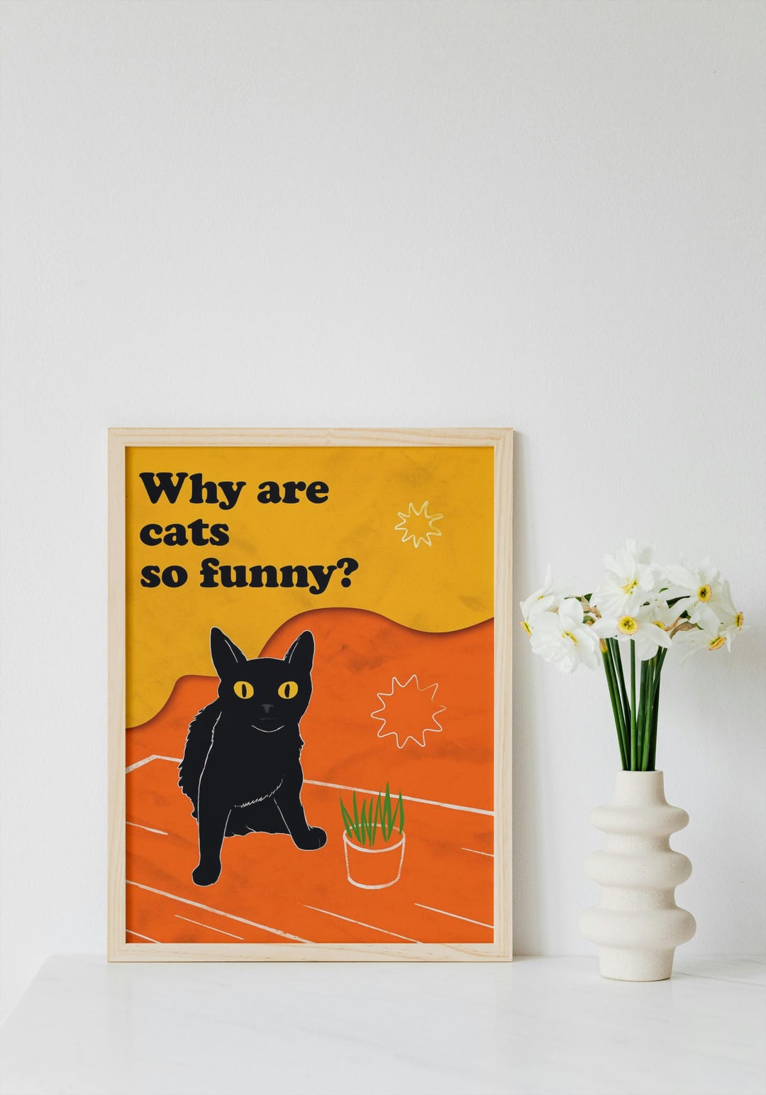 Black Cat Print: Minimal Funny Cat, Gloss Poster - Etsy