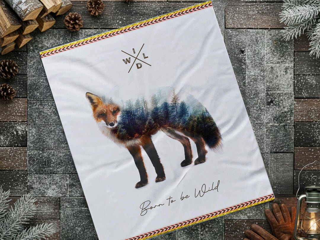 Fox Plush Blanket, Tribal Forest Art, Velveteen (30x40, 50x60, 60x80 ...