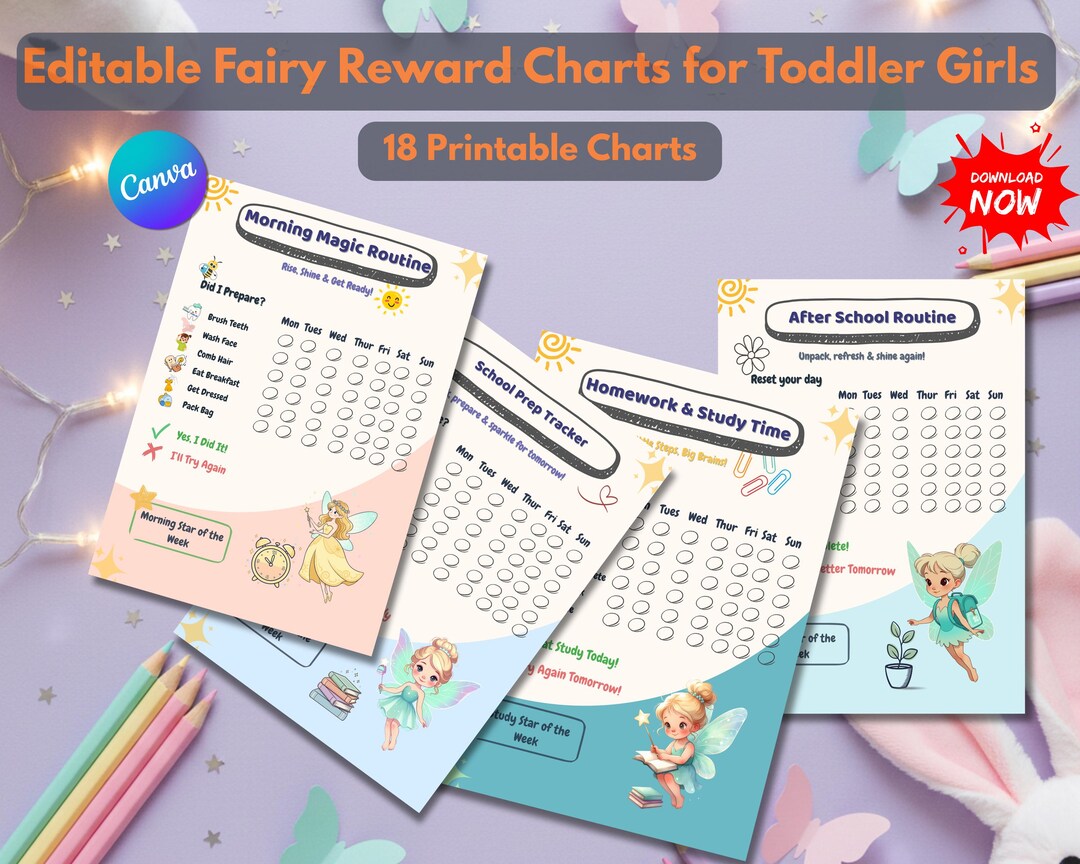 Editable Printable Fairy Reward Chart for Toddler Girls | Routine Chart ...