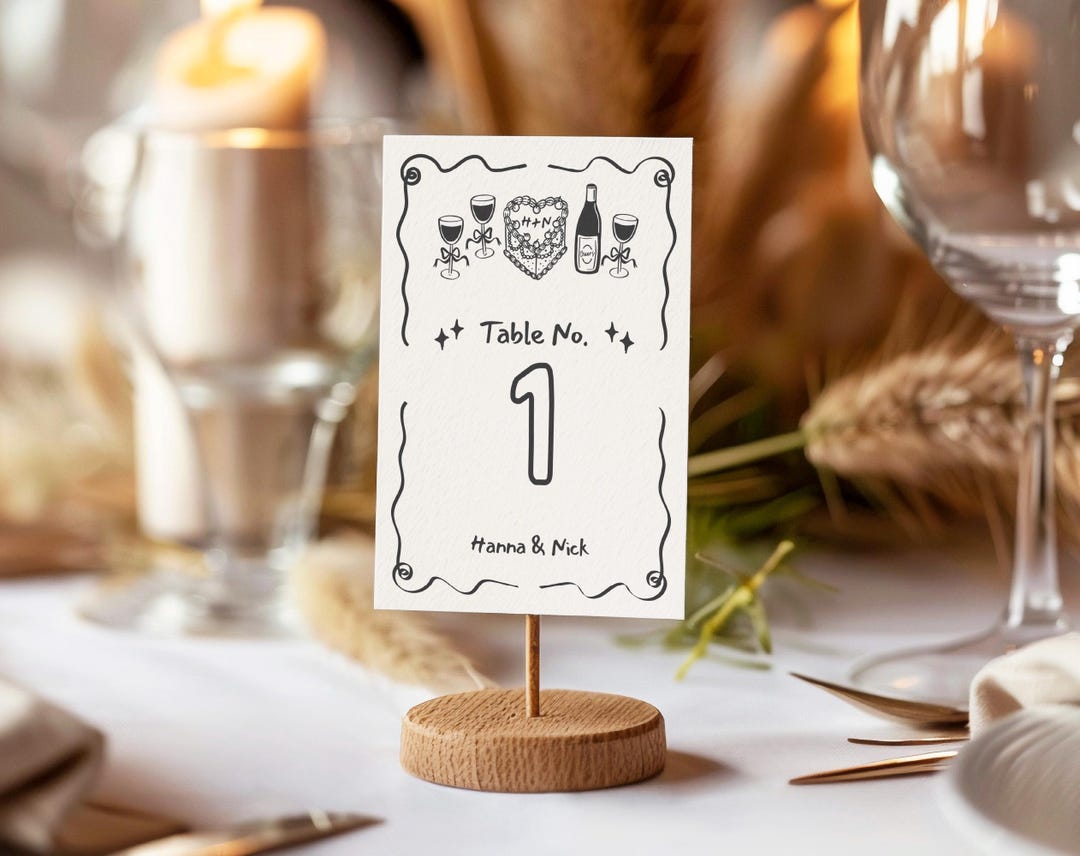 Illustrated Wedding Table Numbers Table Decor Table Number Reception ...