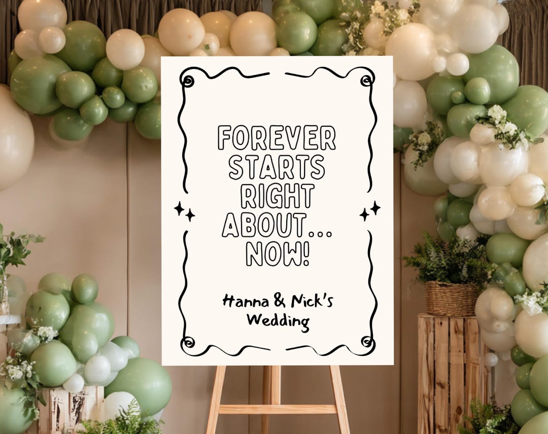 Forever Starts Now Wedding Sign Fun Hand Drawn Wedding Welcome Sign ...