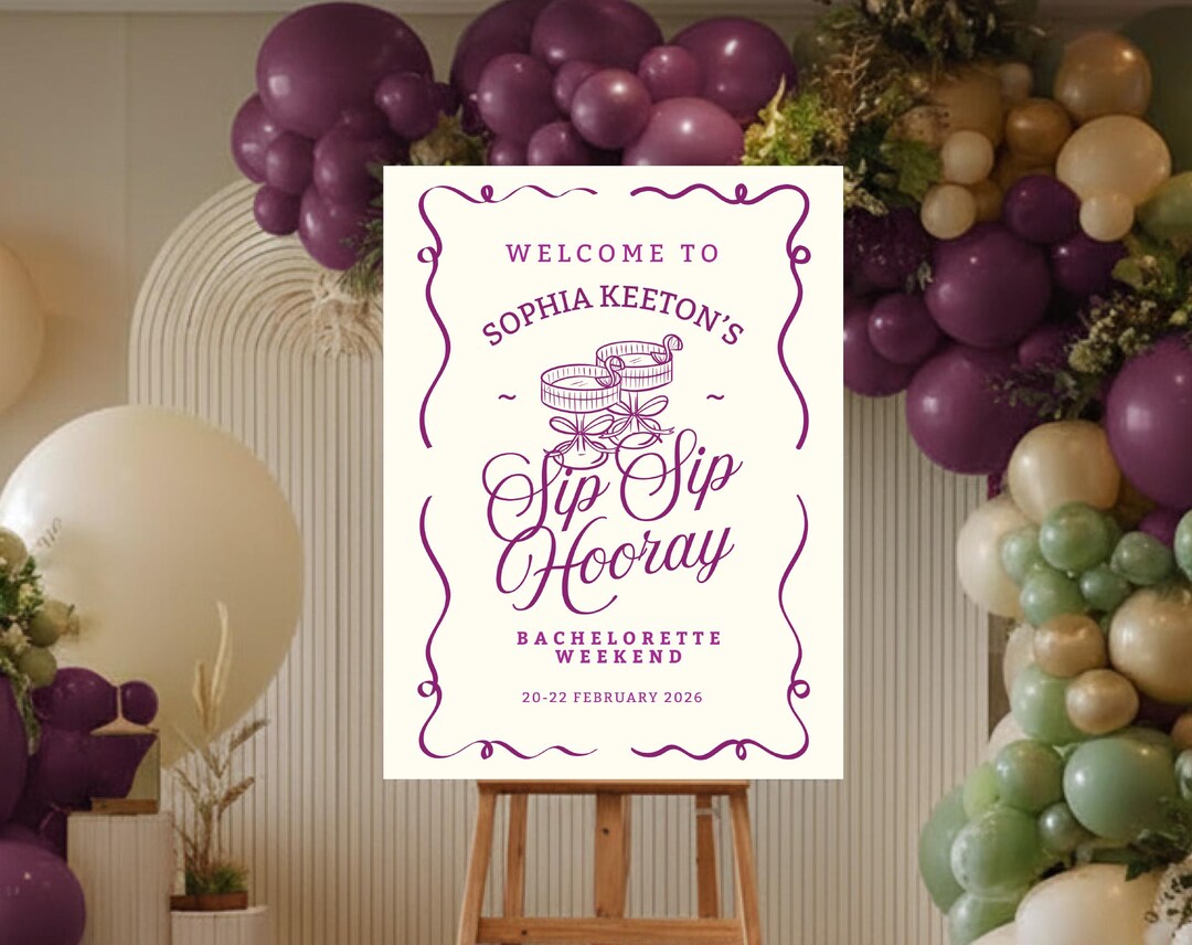 Sip Sip Hooray Bachelorette Welcome Sign Cocktail Bachelorette Welcome ...