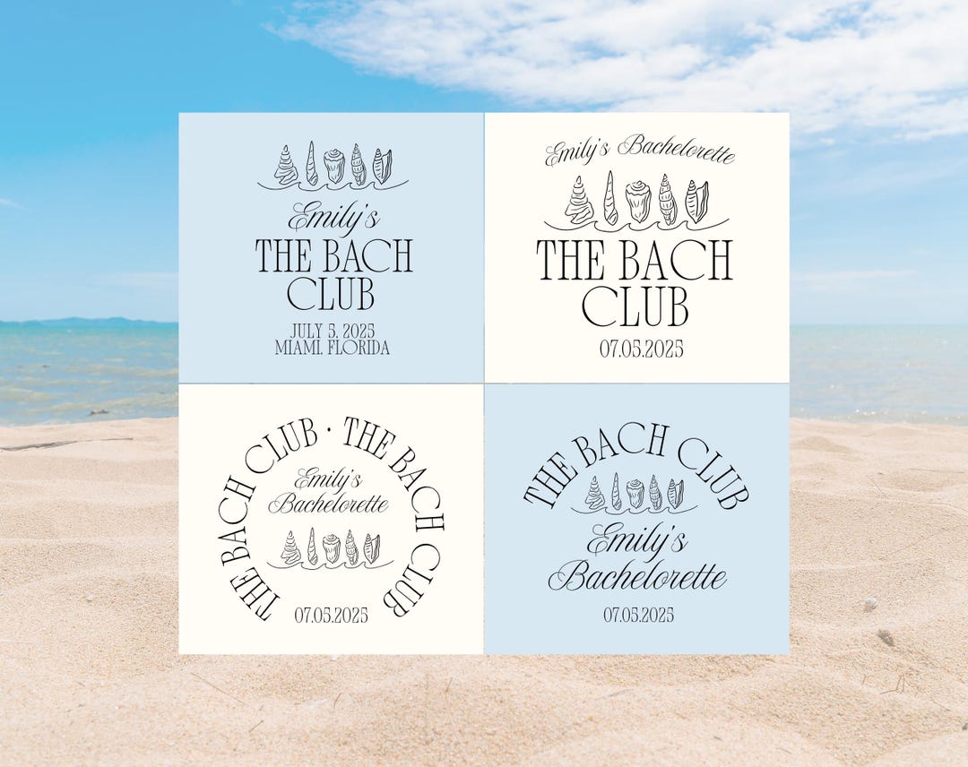 The Bach Club Logo Coastal Bachelorette Logo Canva Template Blue Beach ...