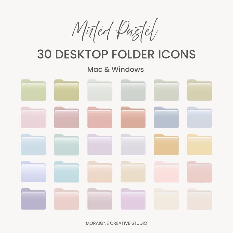 Muted Pastel Folder Icons: Desktop Folders (PNG ICO) (digital Download ...