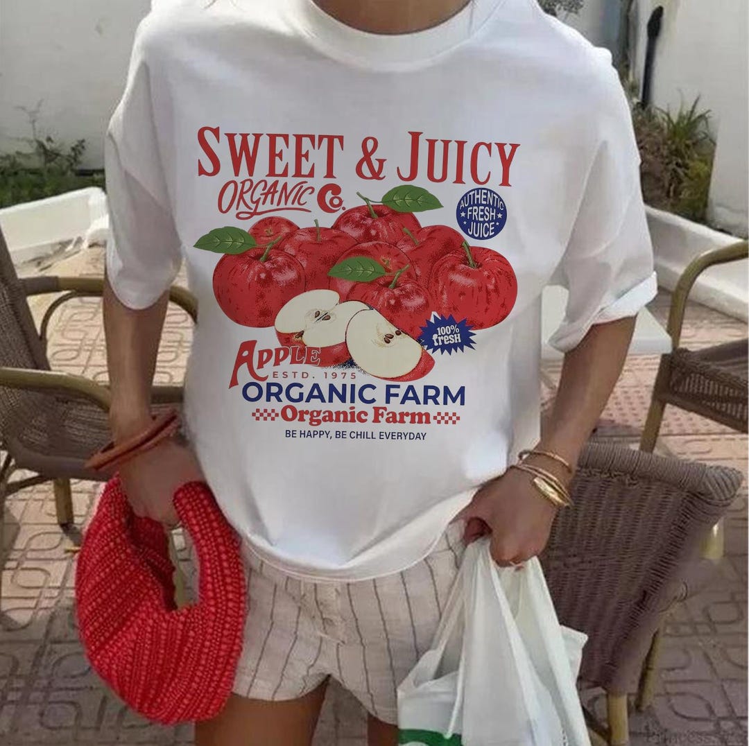 Vintage Apple Fruit Graphic T-shirt, Organic Farm Tee, Heavyweight ...