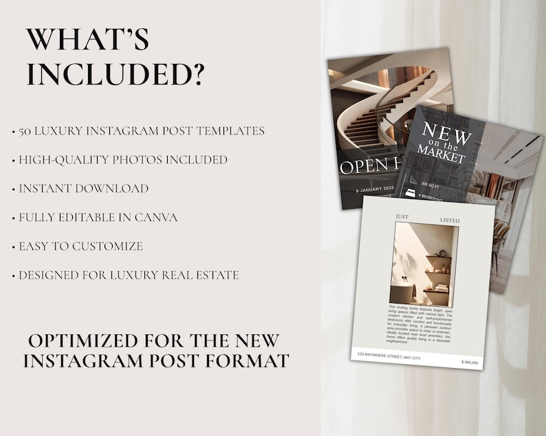 50 Real Estate Instagram Posts, Elegant Realtor Social Media Kit, Fully ...