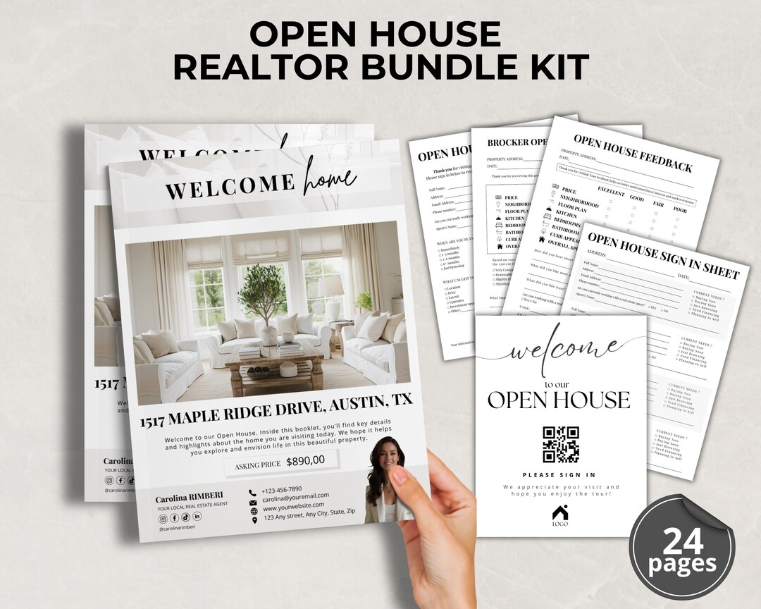 Real Estate Open House Realtor Bundle Kit, Canva Editable Marketing ...