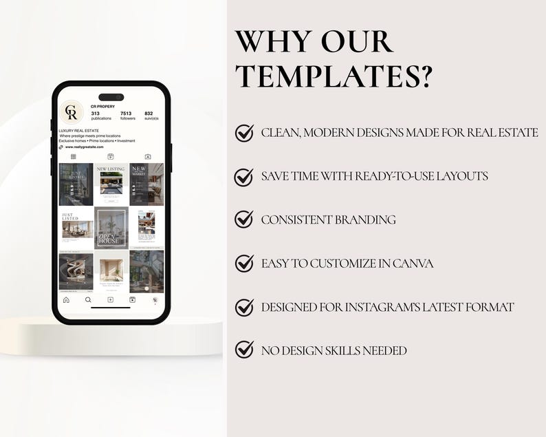 50 Real Estate Instagram Posts, Elegant Realtor Social Media Kit, Fully ...