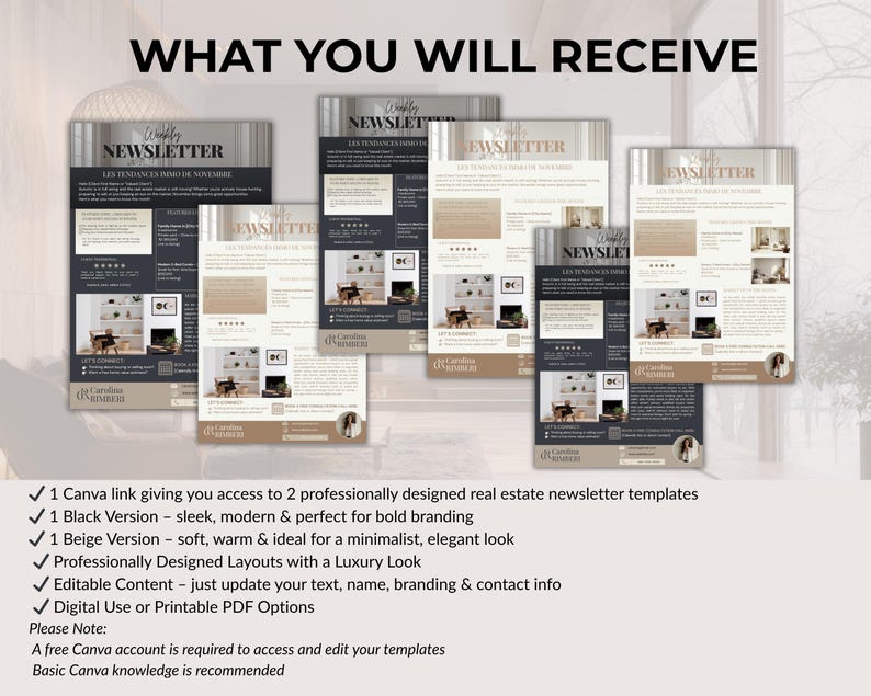 Real Estate Newsletter Template for Realtors | Editable Canva | Monthly ...