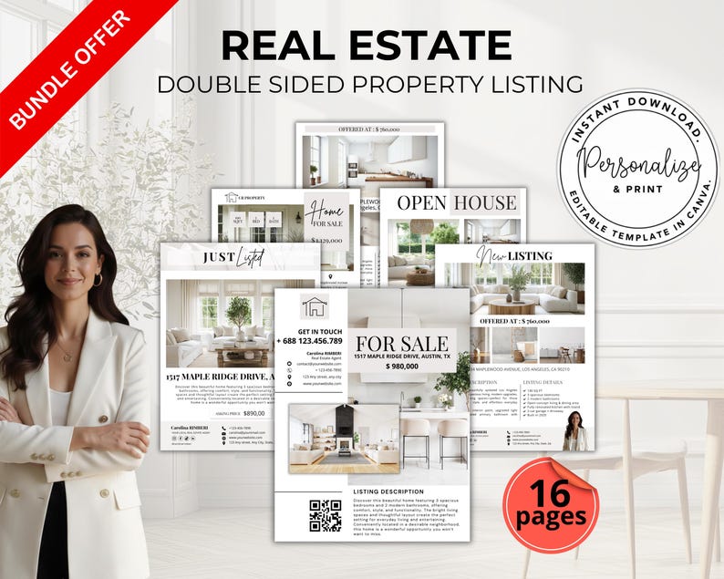 Real Estate Flyer Bundle Canva Template Editable Realtor Marketing Kit ...