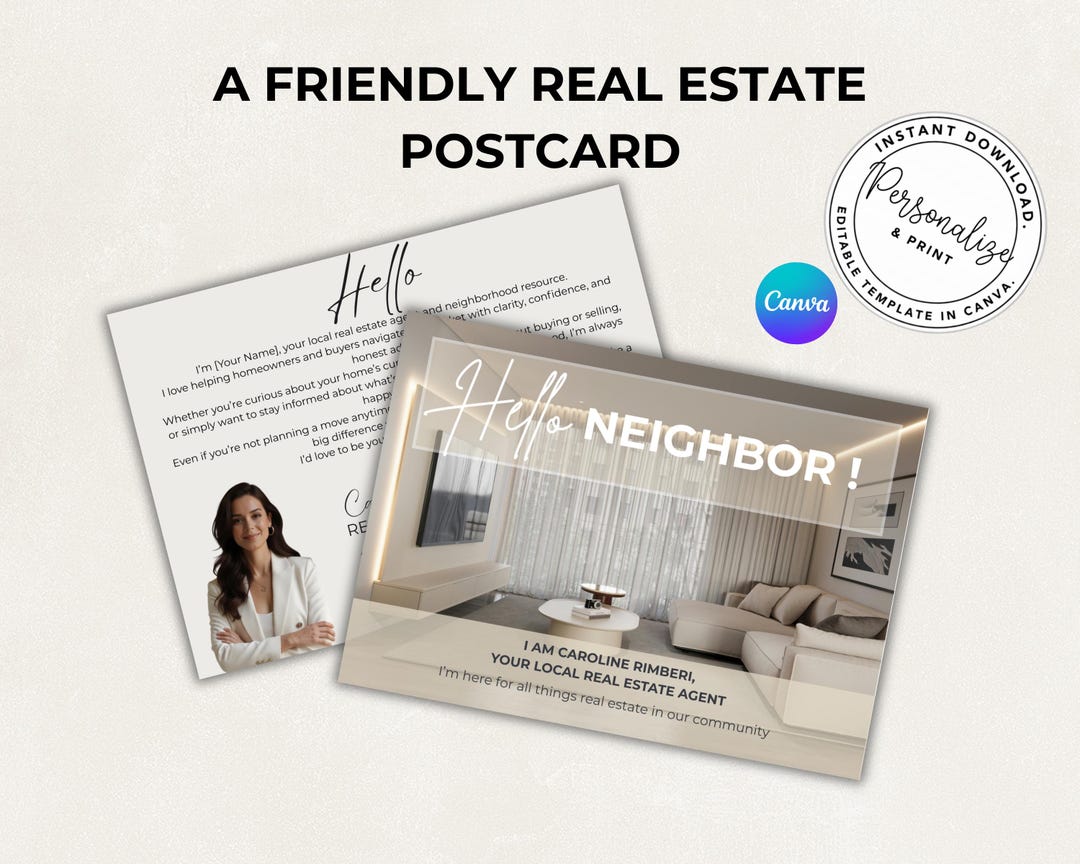 Hello Neighbor Real Estate Postcard Template, Realtor Introduction Card ...