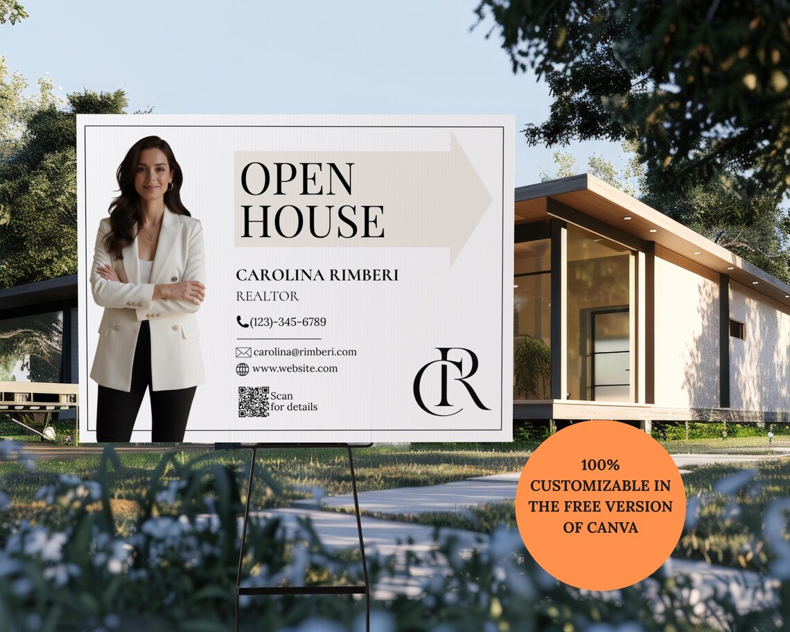 Realtor Open House Yard Sign Template, Editable in Canva (24x18 Inches ...