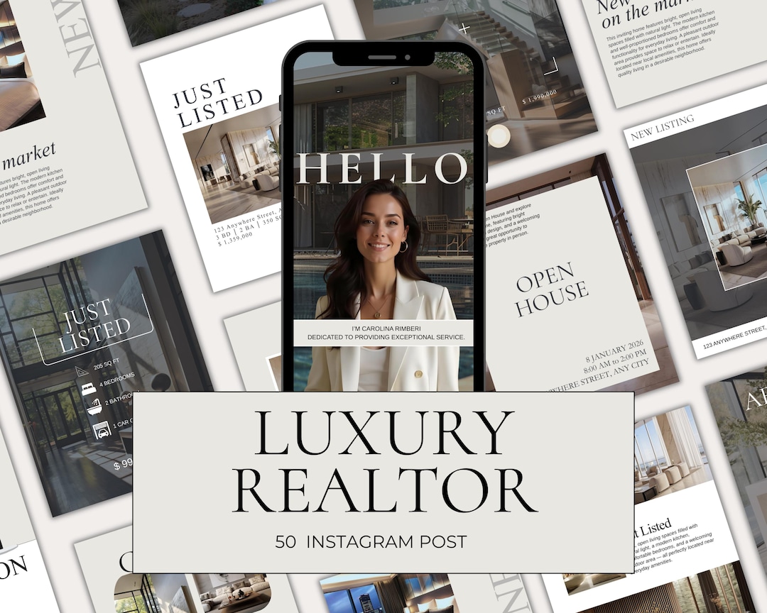 50 Real Estate Instagram Posts, Elegant Realtor Social Media Kit, Fully ...