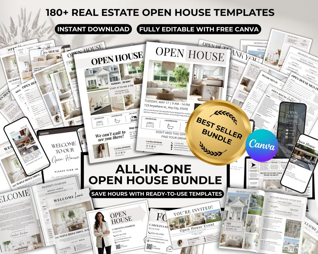 Real Estate Open House Templates Bundle Canva, Realtor Marketing Kit ...