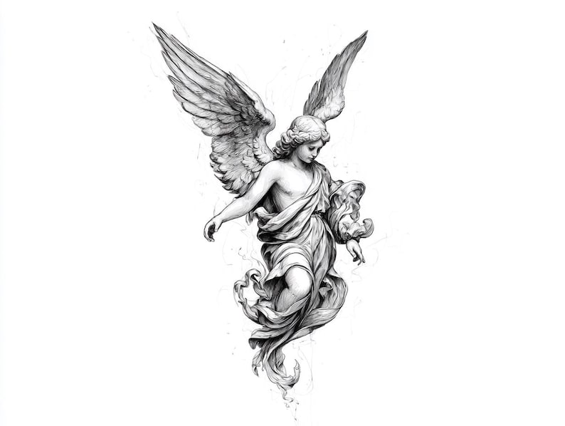 Angel Tattoo Designs: 188 Guardian & Cherub Line Art (PNG/SVG/PDF ...