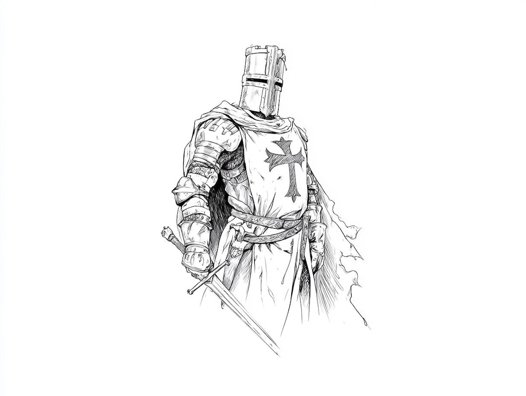 Templar Knight Tattoo Stencils: Medieval Warrior Design Bundle ...