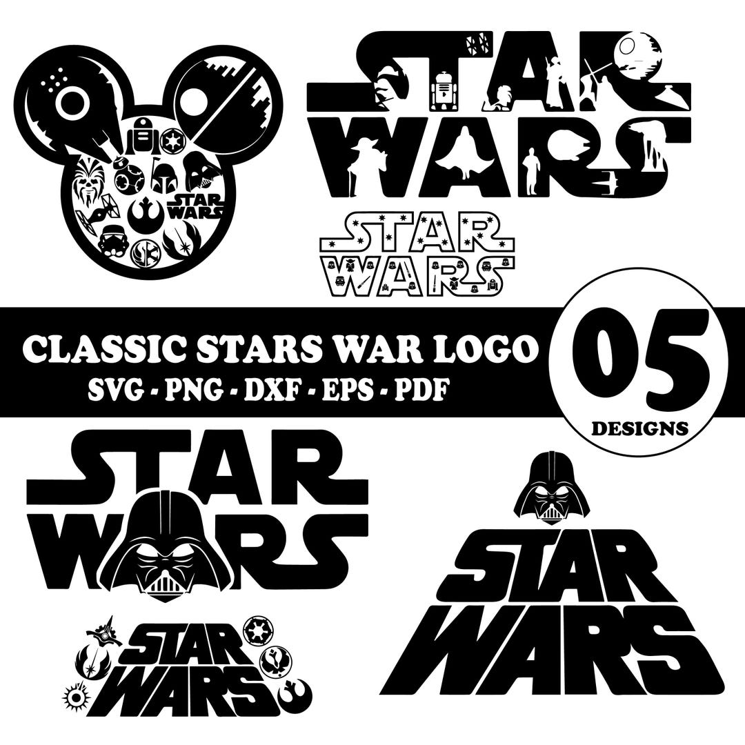 Star Wars Logo With Character Silhouettes SVG Cut File, Star Wars SVG ...