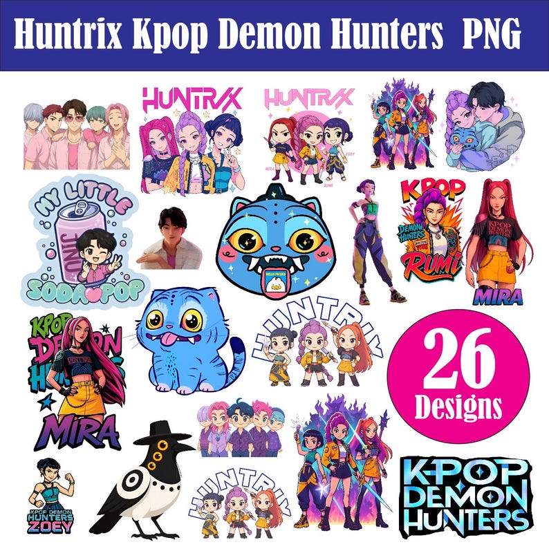Mega Huntrix Kpop Demon Hunters PNG Bundle, Kpop Idol Group Shirt ...