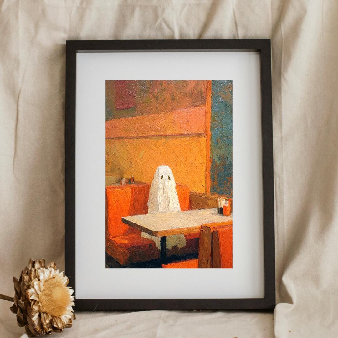 Little Ghost in 1950s Diner | Vintage Wall Art Oil Painting | Digital ...