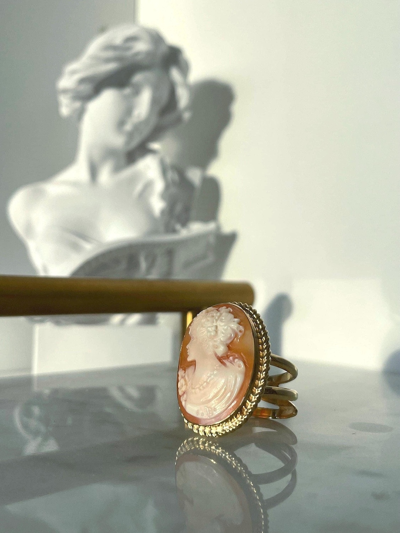 18k Gold Plated Cameo Ring, Made in Italy, Adjustable Ring, Statement ...
