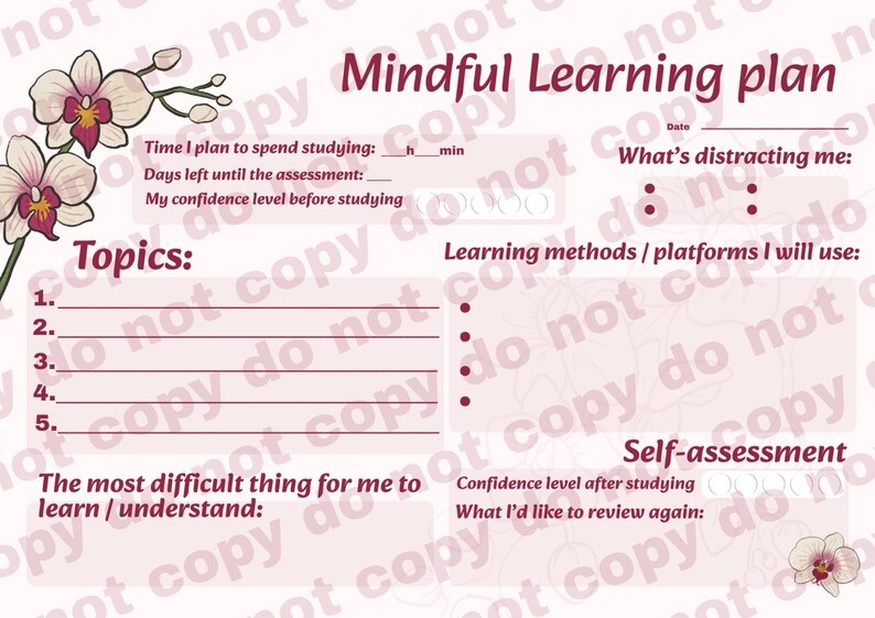 Mindful Learning Sheet-plan | Printable | Study Without Stress - Etsy