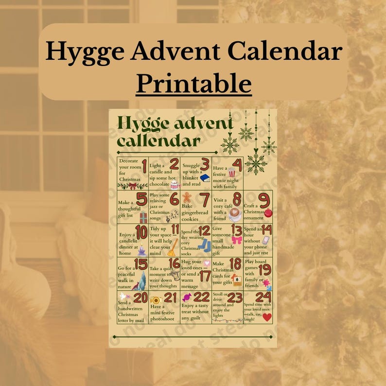 24 Days of Cozy Joy | Hygge Advent Calendar Printable - Etsy