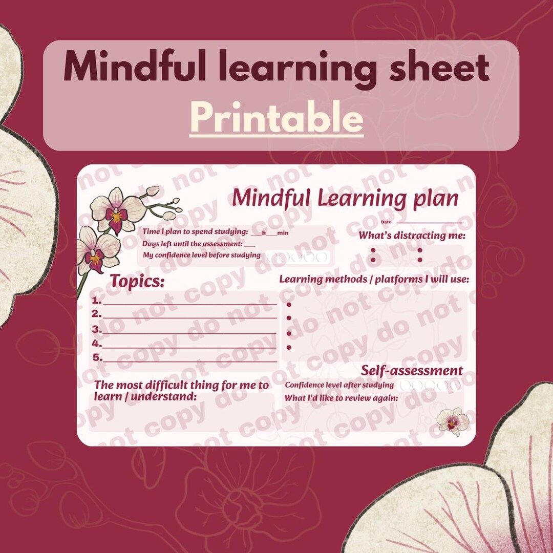 Mindful Learning Sheet-plan | Printable | Study Without Stress - Etsy