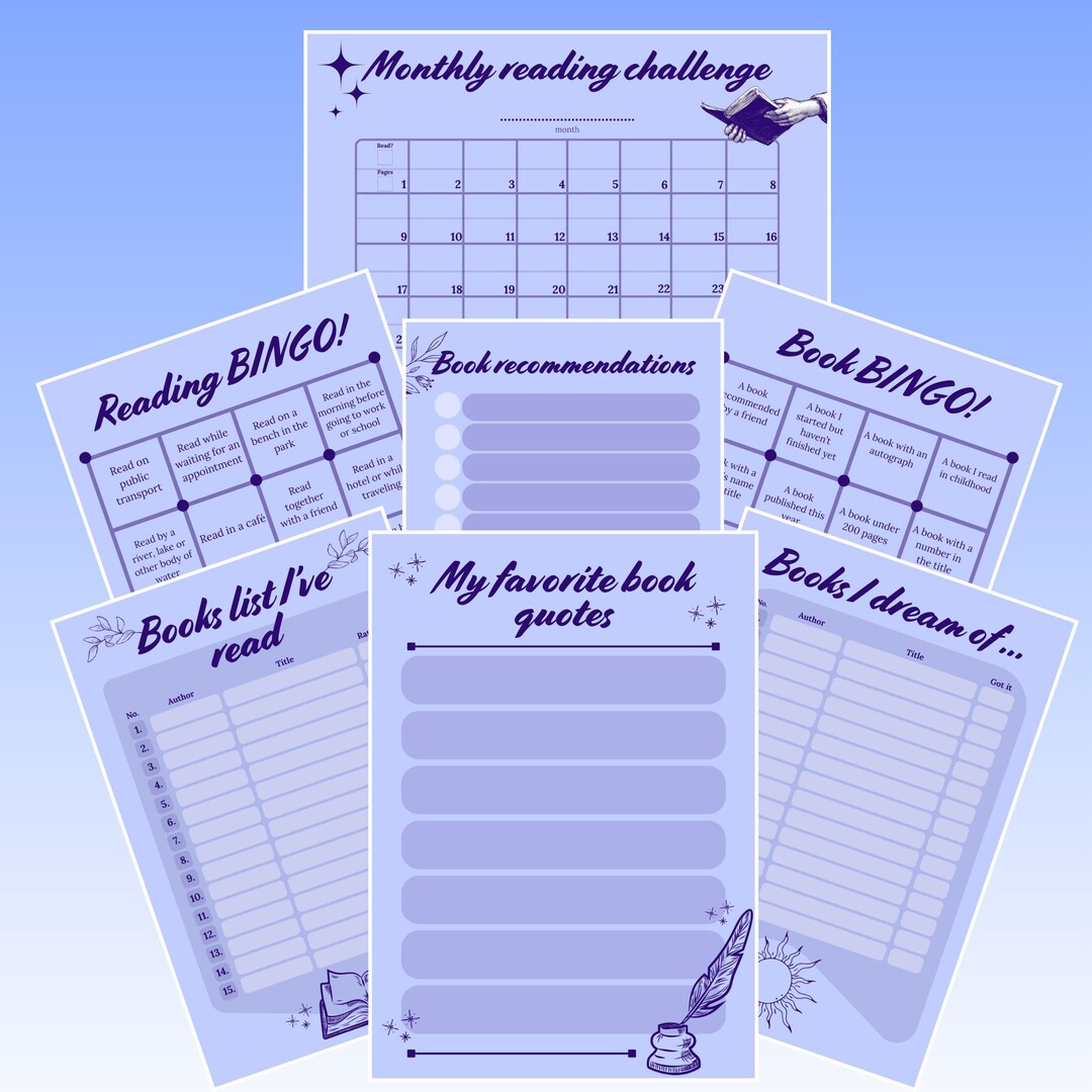 Printable Reading Journal | Book List, Challenges, Tracker (7 Pages) - Etsy
