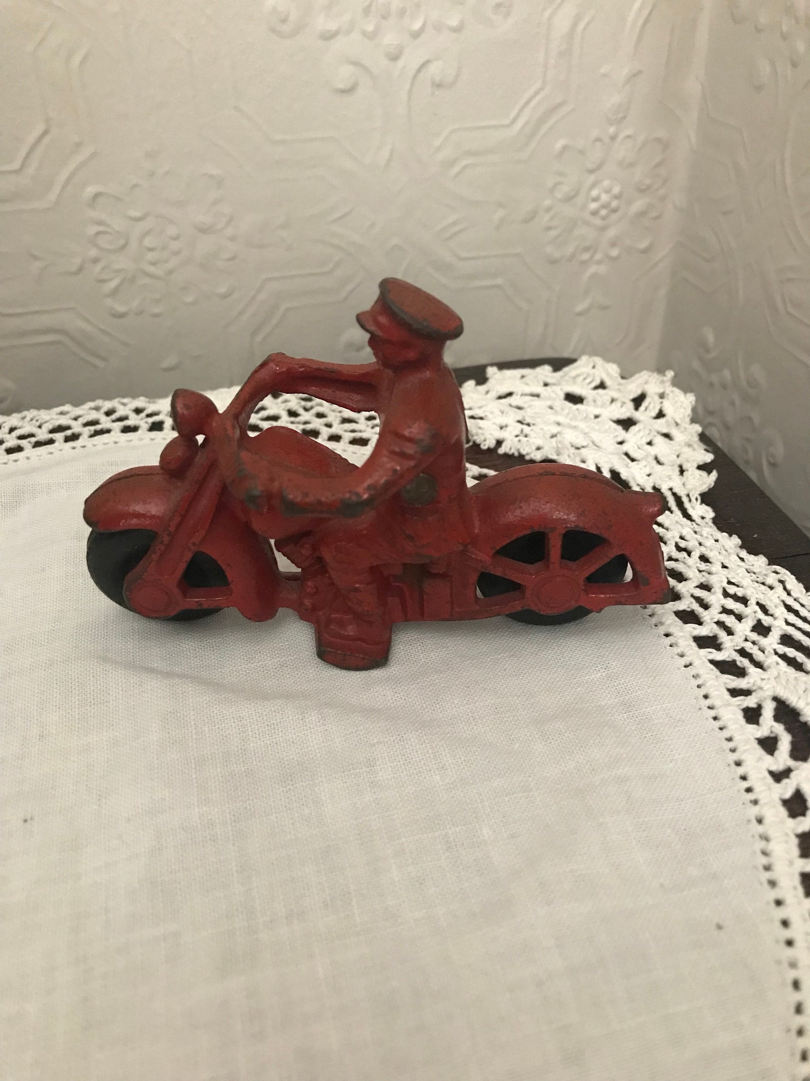 Vintage 1930s Hubley Cast Iron Red Police Cop Motorcycle Toy - Etsy