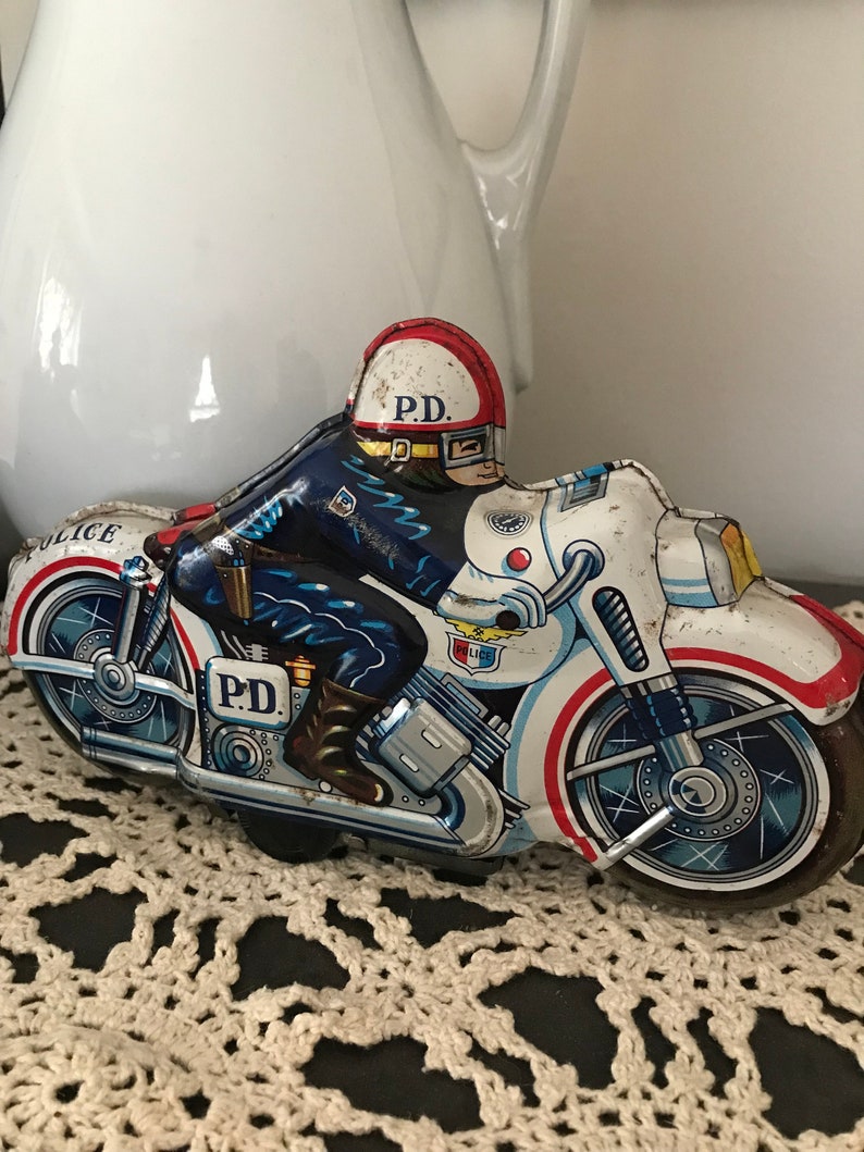 1960s Vintage Tin Litho Friction Powered Motorcycle Police No. - Etsy