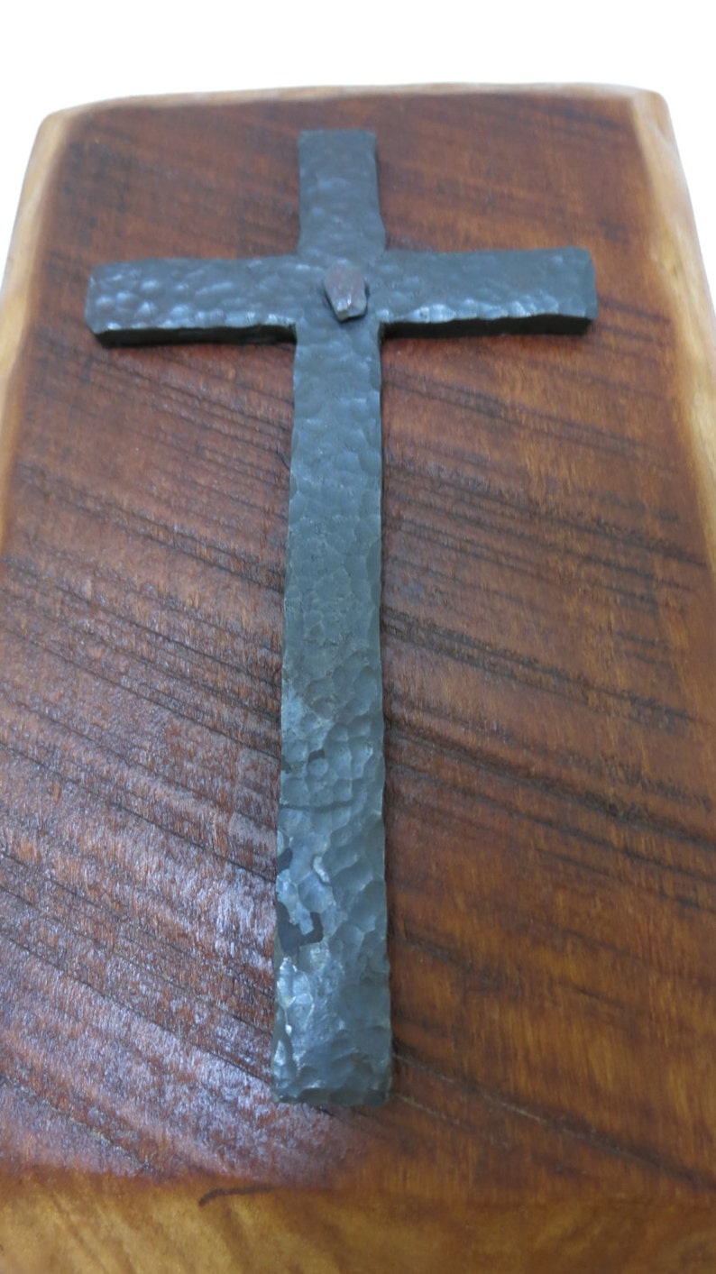 Made to order Hand forged cross mounted on a cherry frame | Etsy