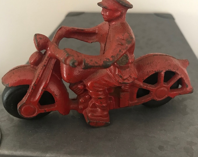 Vintage 1930’s Hubley Cast Iron Red Police Cop Motorcycle Toy - Etsy