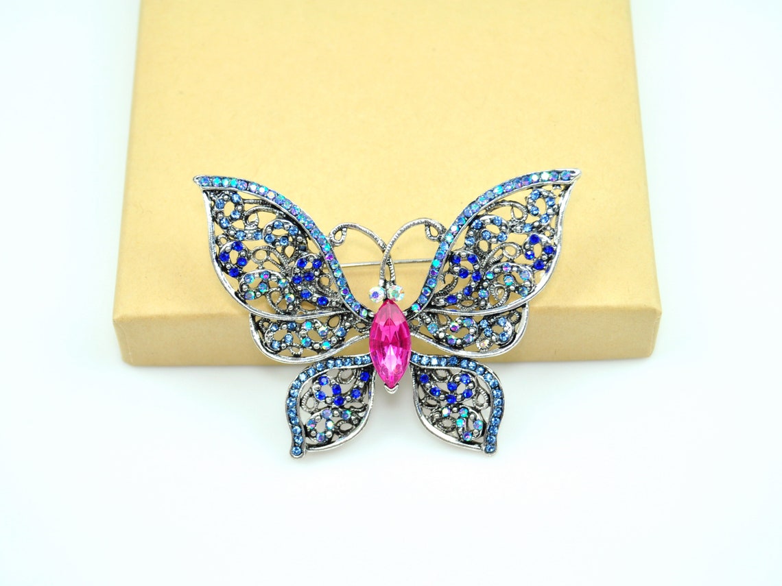 Crystal Blue Butterfly Brooch, AB Rhinestone Butterfly Brooch Pin ...