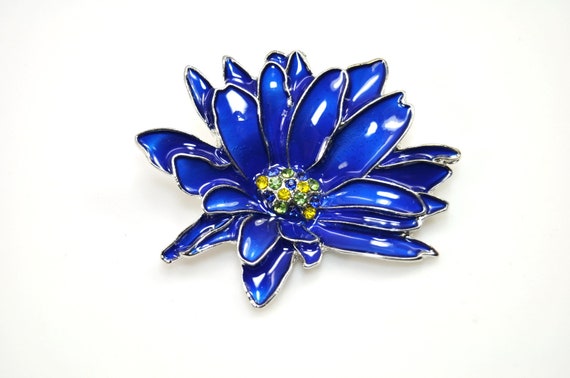 Enamel blue flower brooch blue wedding brooch good for | Etsy