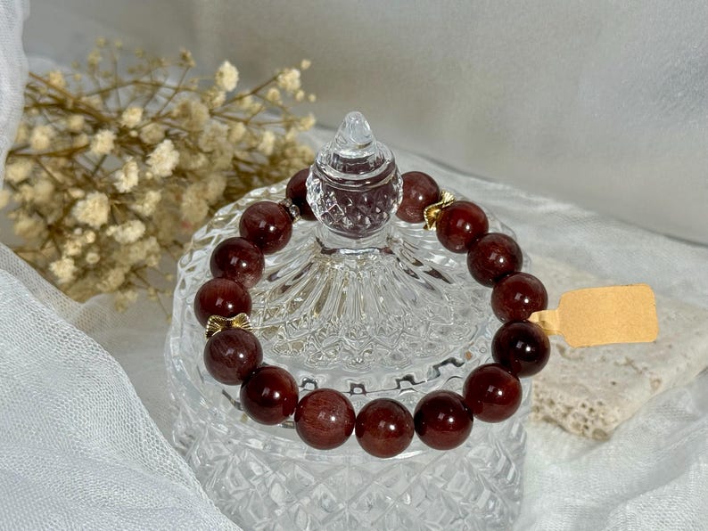 12mm Red Rutilated Quartz Bracelet, Cat Eye Rabbit Hair Crystal ...