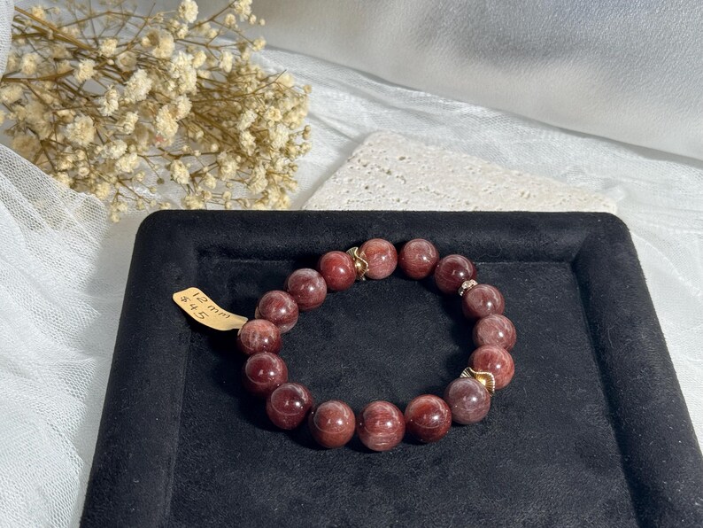 12mm Red Rutilated Quartz Bracelet, Cat Eye Rabbit Hair Crystal ...