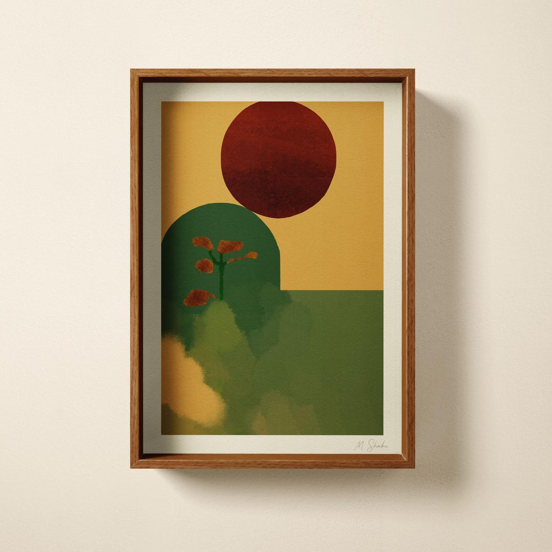 The Lonely Flower, Abstract Art Print: Hand Printed Wall Art, Mid ...