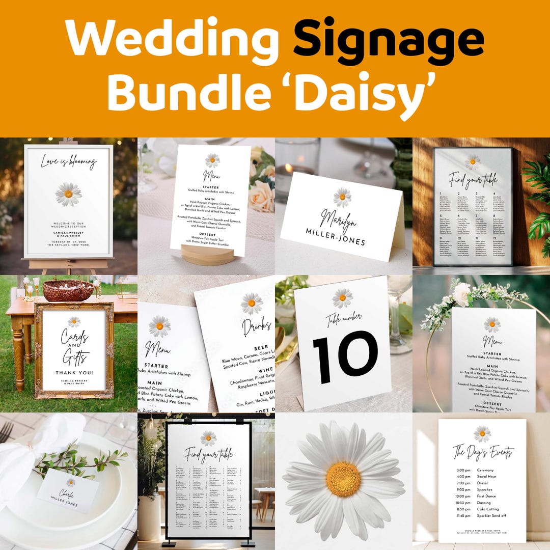 Wedding Signage Bundle / Editable Printable Templates / Design: DAISY ...