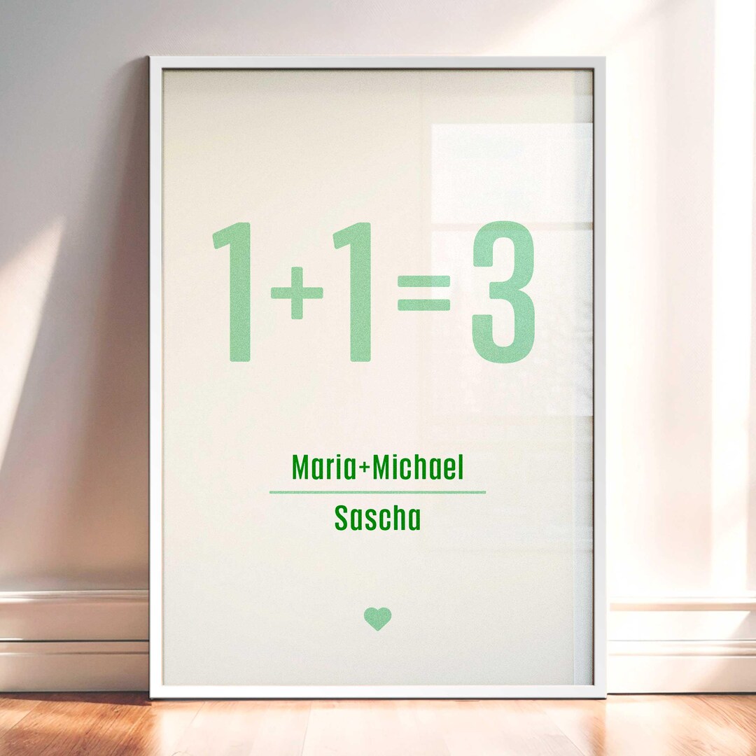 Personalized Family Members Poster/ 1+1=3 / Custom Family Names / Green ...